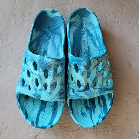 Merrell | Shoes | Merrell Womens Hydro Slide Aqua Blue Dragonfly Water ...